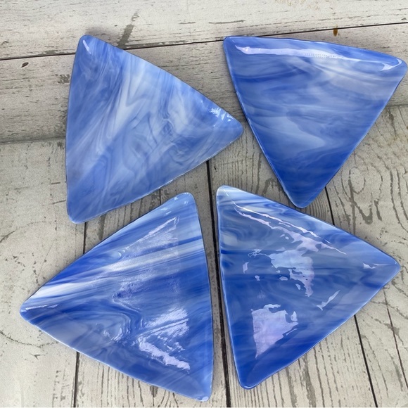 Art | Triangle Shaped Studio Art Fused Glass Dishes 4 Plates Midcentury ...